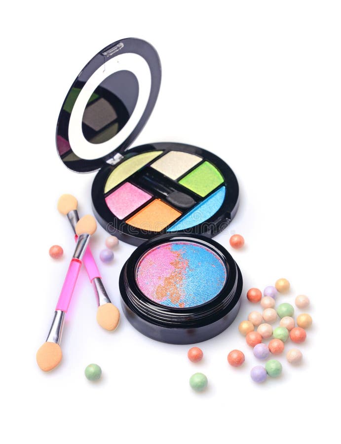 Composition of Cosmetics with Coloured Eyeshadows, Face Powder Balls ...