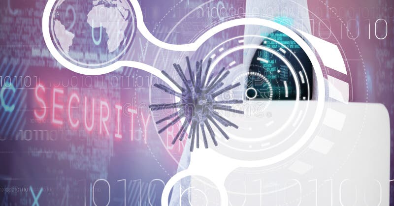 Composition of Covid 19 Virus Cell and Binary Coding Data Processing Over Hacker Using Laptop ...