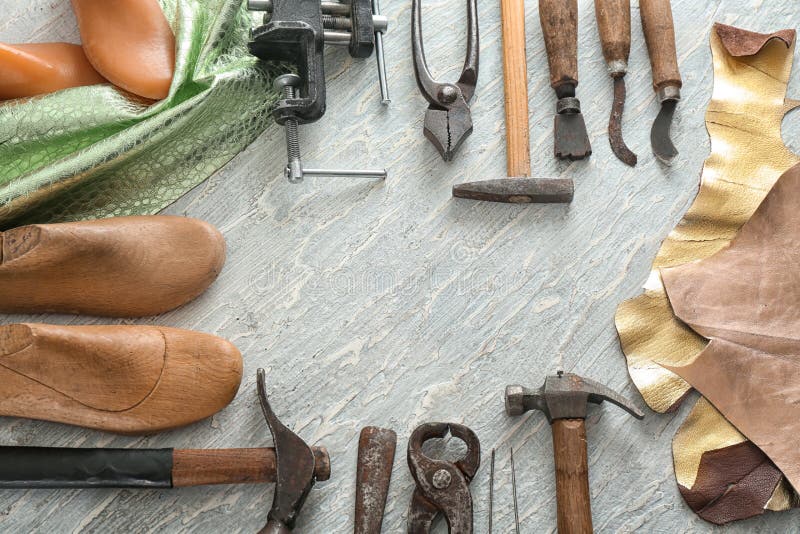 Composition with Craft Items on Table in Leather Workshop Stock Image ...