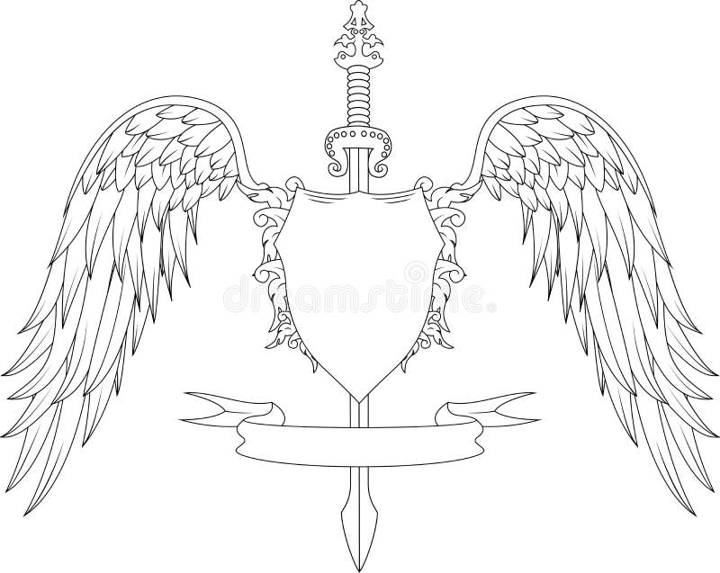 Composition with Crown, Swords, Wings, Badge and Ribbon Stock ...