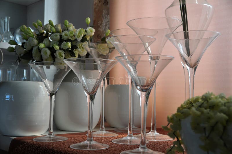 A Composition of Crystal Glassware, Flowers and Ceramic Objects Stock ...