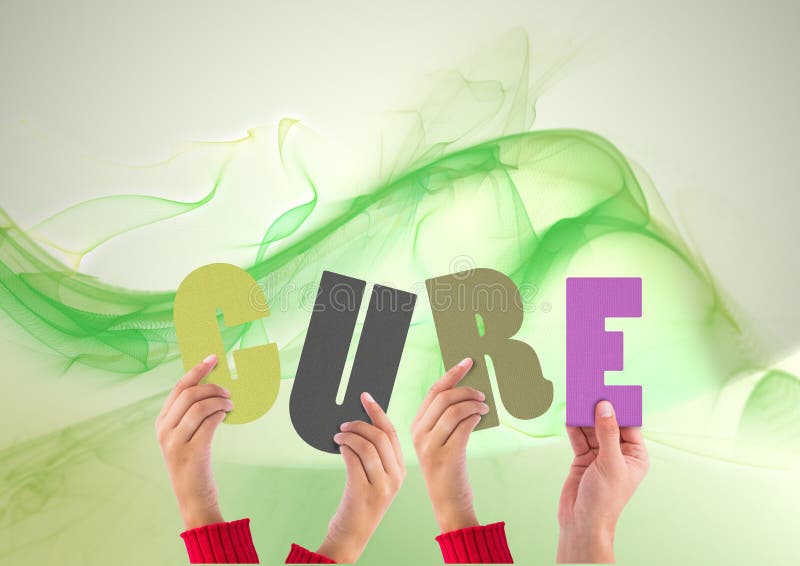 Composition of Cure Multi Coloured Letters Held by People with Green ...