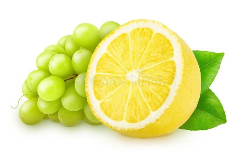 Composition with Cutted Lemon and Grape Isolated on a White Background ...