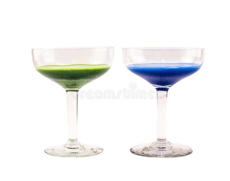 Composition of Dark Blue and Green Colored Cocktails on a White ...