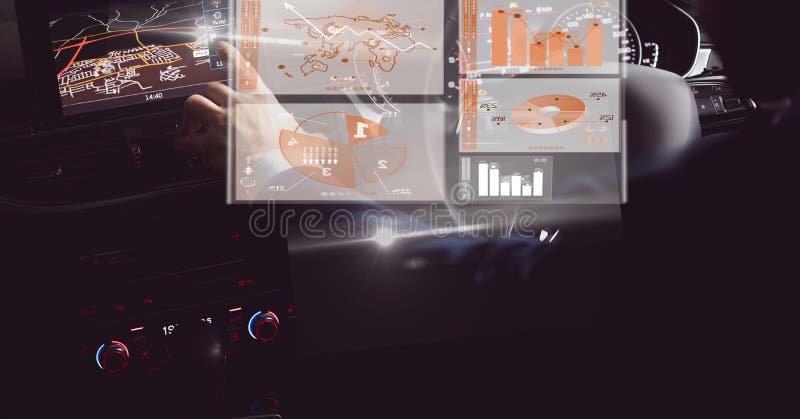 Composition of Data Processing on Interactive Screen Over Businessman ...