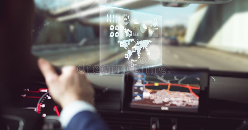 Composition of Data Processing on Interactive Screen Over Businessman ...