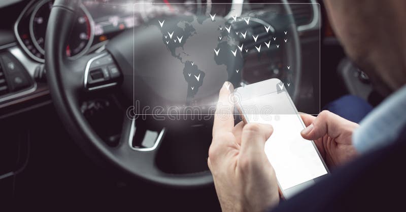 Composition of Data Processing on Interactive Screen Over Businessman ...