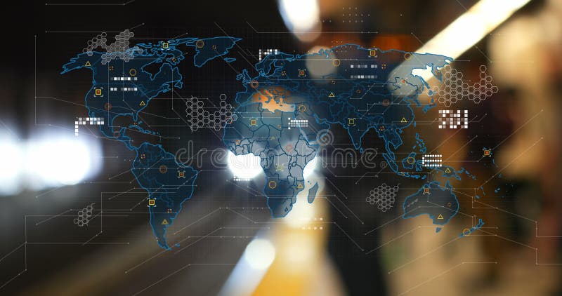 Composition of Data Processing with Numbers Over World Map and ...