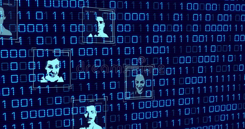 Composition of Data Processing Over People Portraits on Black ...