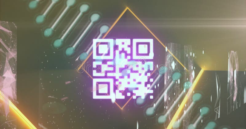 Composition of Data Processing Over Qr Code and Dna Strand on Black ...