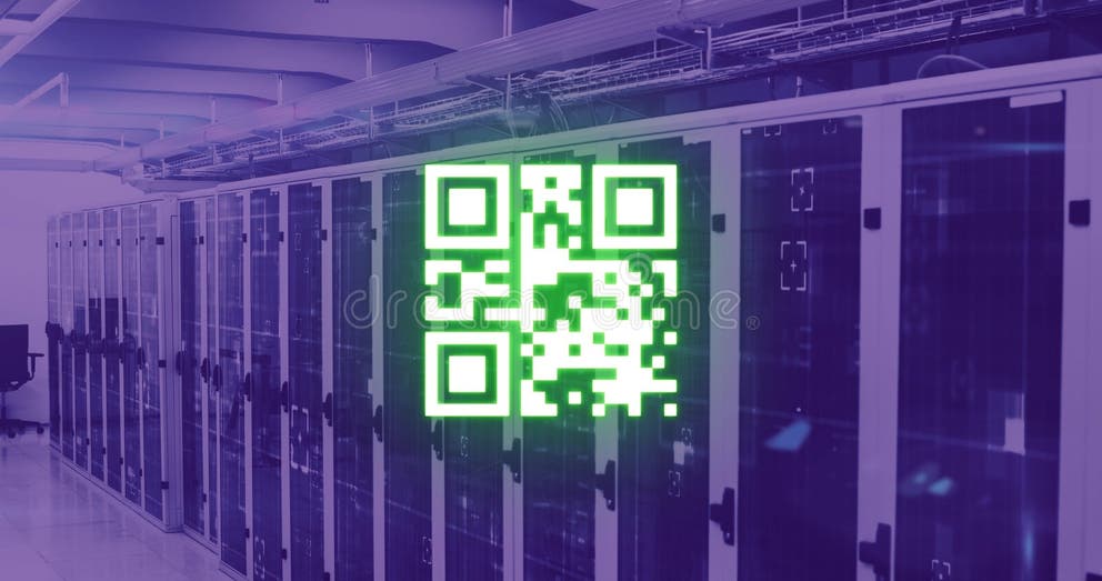 Composition of Data Processing with Qr Code Over Server Room Stock ...
