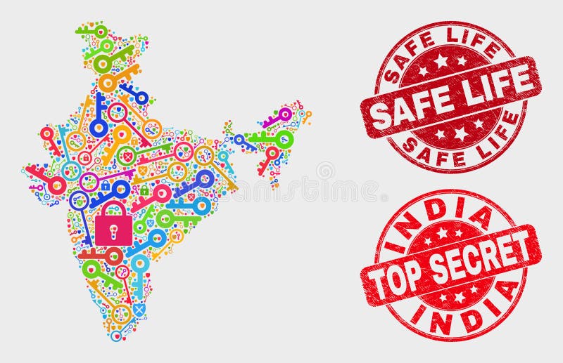 Composition De Protection India Map and Grunge Safe Life Seal ...