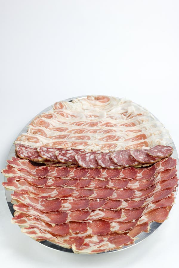 Composition of Delicatessen Meat on a Tray on White Background Stock ...