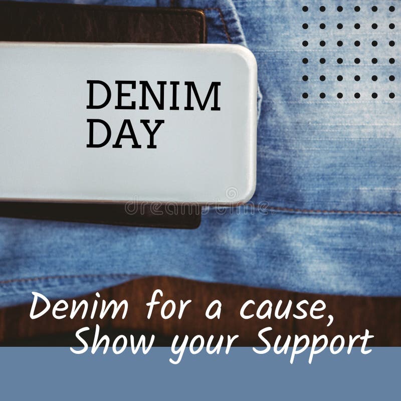 Composition of Denim Day Text on Smartphone, Over Denim Background ...