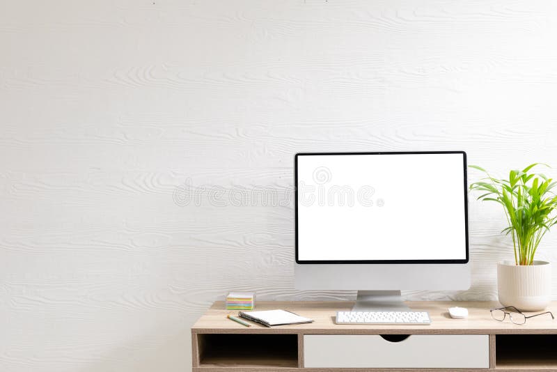 Composition of Desktop Computer with Copy Space on White Background ...