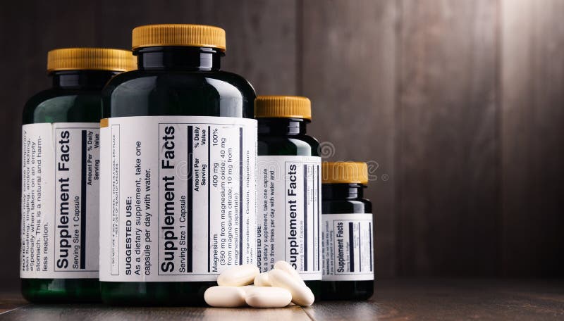 Composition with Dietary Supplement Containers. Drug Pills. Stock Image ...