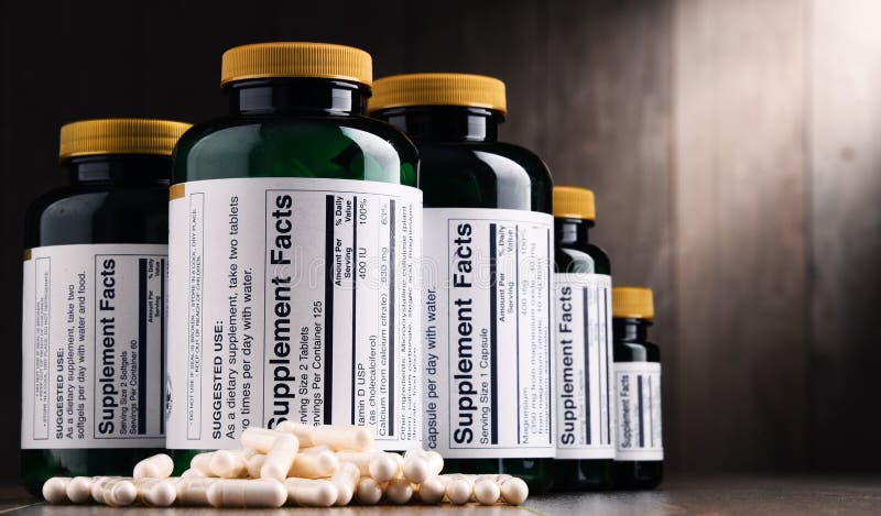 Composition with Dietary Supplement Containers. Drug Pills. Stock Image ...