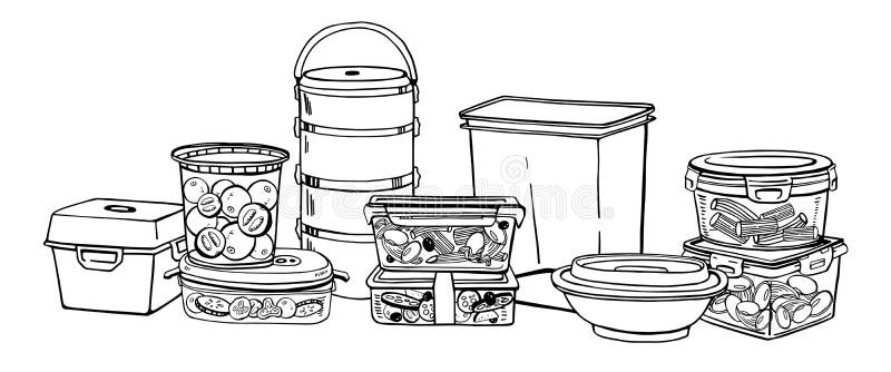 Composition with Different Food Containers. Lunch Boxes with Products ...