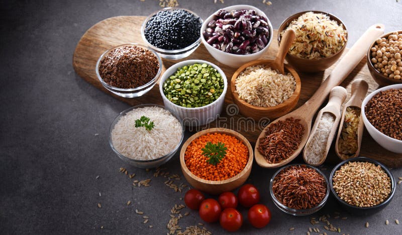Composition with Different Kinds of Dry Food Products Stock Photo ...