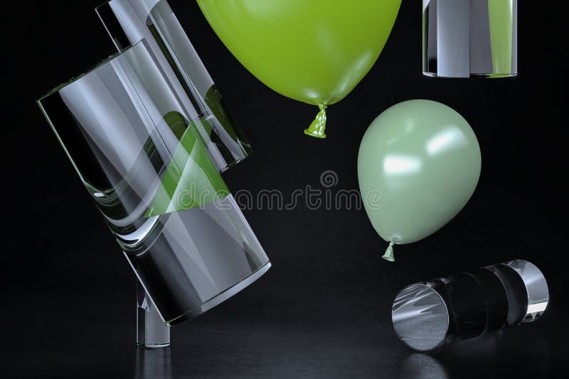 Composition of Different Shapes and Objects with Balloons. 3d Rendering ...
