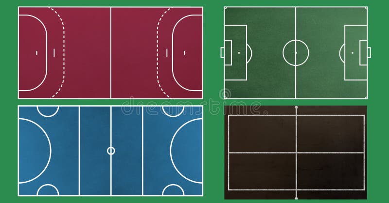 Composition of Different Sports Fields on Green Background Stock ...