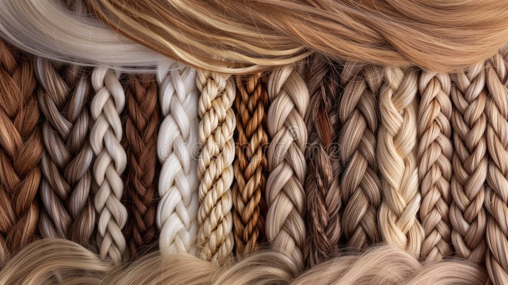 Composition of Different Types of Braids Woven from Hair Stock ...