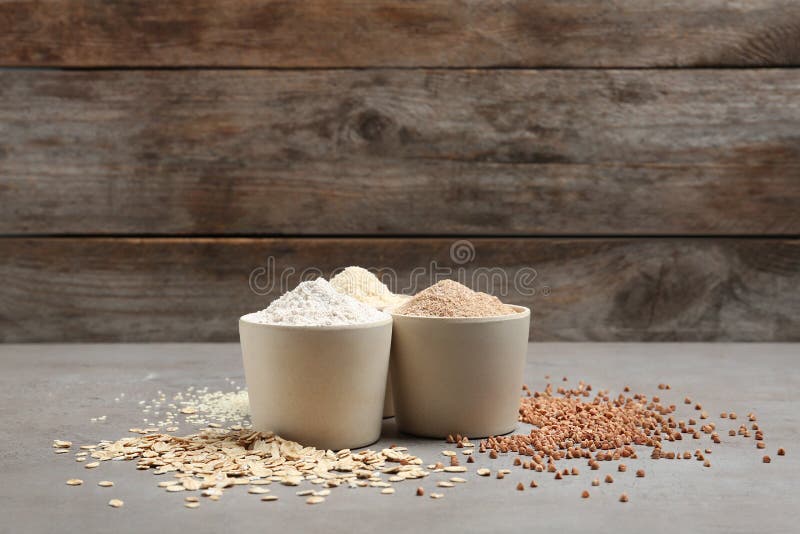Composition with Different Types of Flour on Table. Stock Image - Image ...