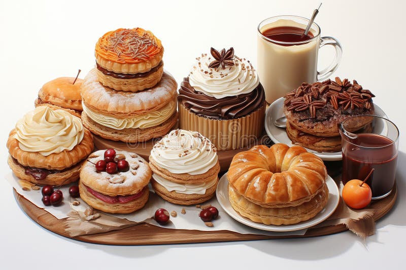 Composition with Different Types of Pastry on White Background, Closeup ...