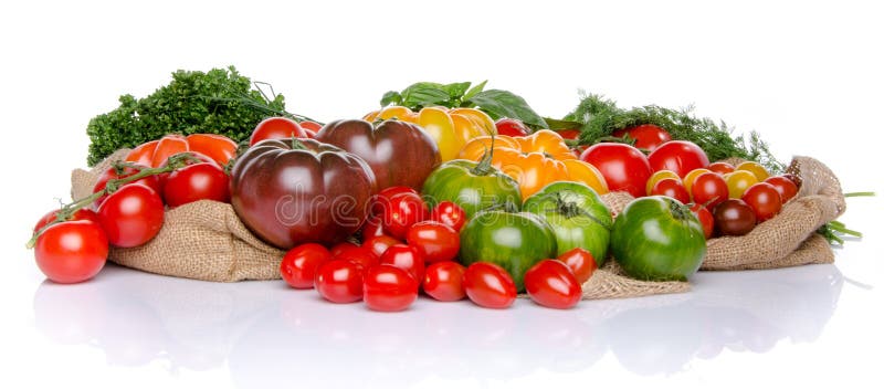 Composition of Different Varieties of Tomatoes and Herbs on a Bu Stock ...