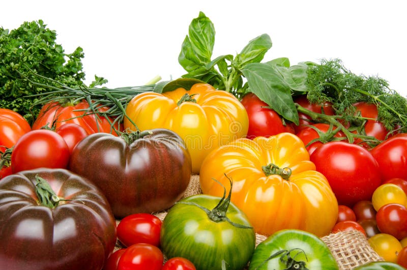 Composition of Different Varieties of Tomatoes and Herbs on a Bu Stock ...