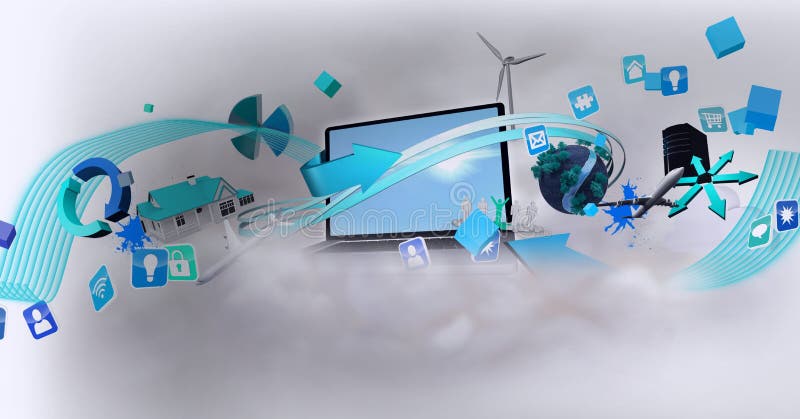 Digital Environment. Strong Man Holding Bulk of Big Digital Data Above ...