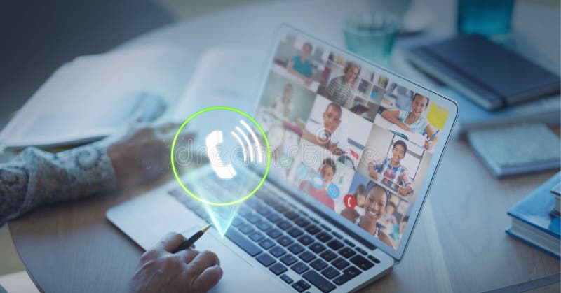 Composition of Digital Interface with Call Icon Over Businessman on ...