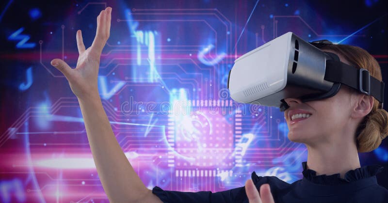 Composition of Digital Letters and Processor Over Woman Wearing Vr ...