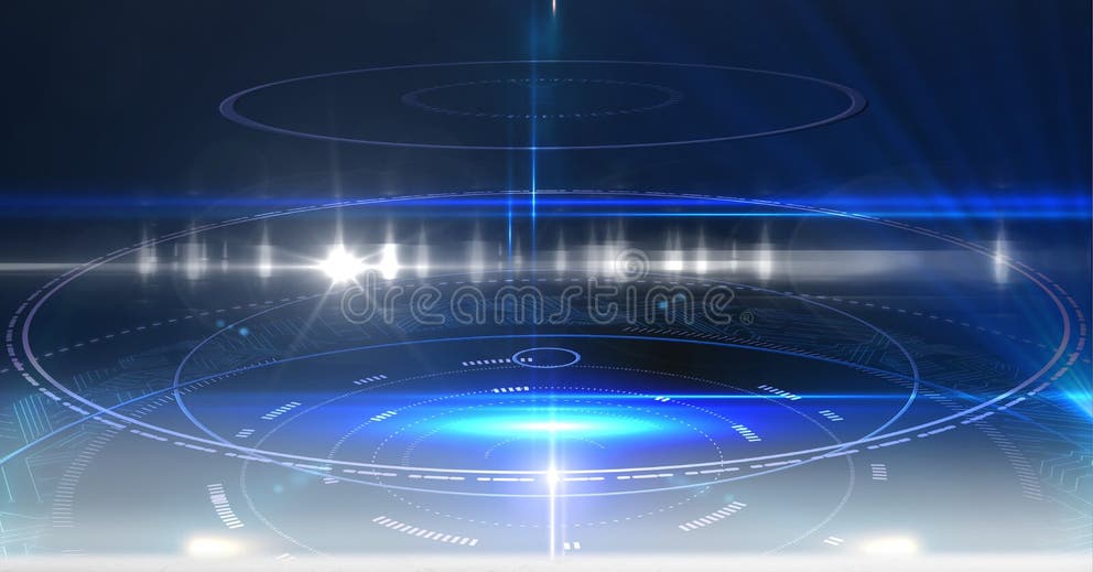 Composition of Digital Scope Scanning on Glowing Blue Background Stock ...