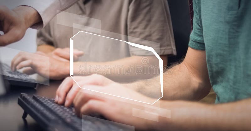 Composition of Digital Screens Over People Using Computers Stock Image ...