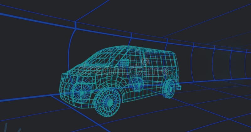 Composition of Digital Van Over Lines on Black Background Stock ...
