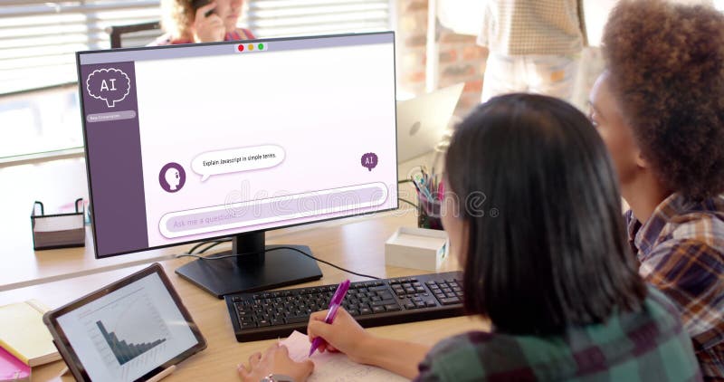 Composition of Diverse Women Using Computer with Ai Chat on Screen ...