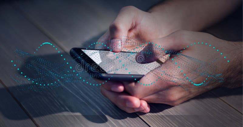 Composition of Dna Strand Over Person Using Smartphone with Blank ...