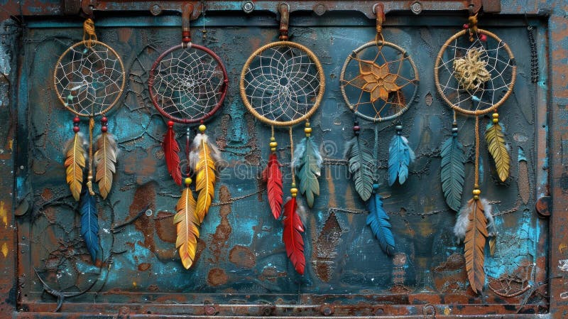 Composition of Dream Catchers Stock Illustration - Illustration of ...