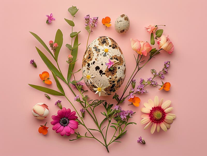 Composition for Easter Egg from Flowers and Leaves and Quail Eggs, Pink ...