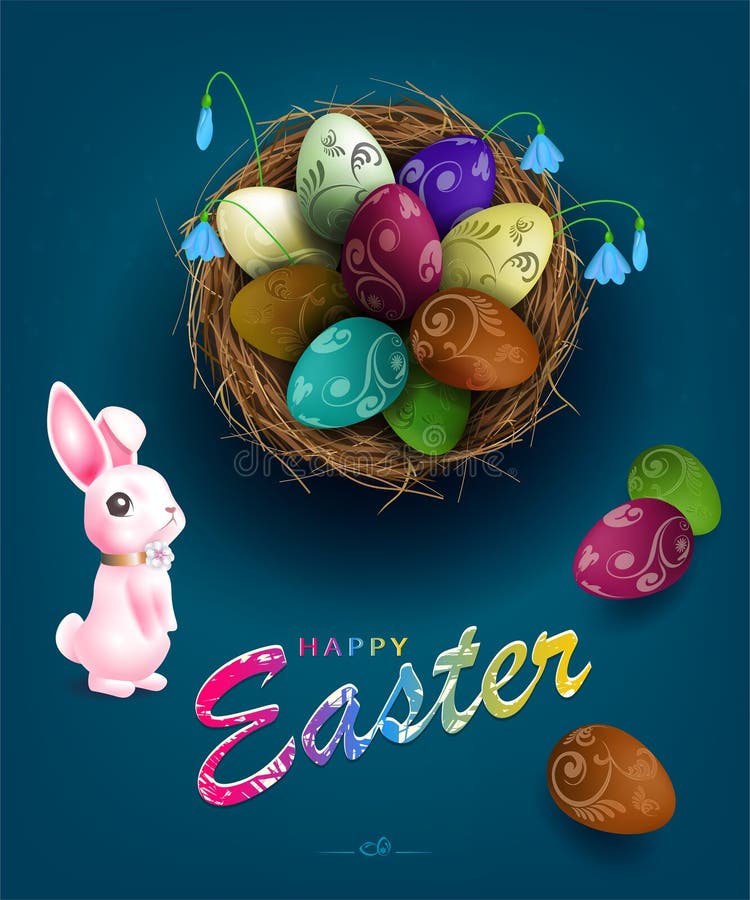 Easter Blue Composition Eggs Nest Wonderful Flowers Stock Photos - Free & Royalty-Free Stock ...