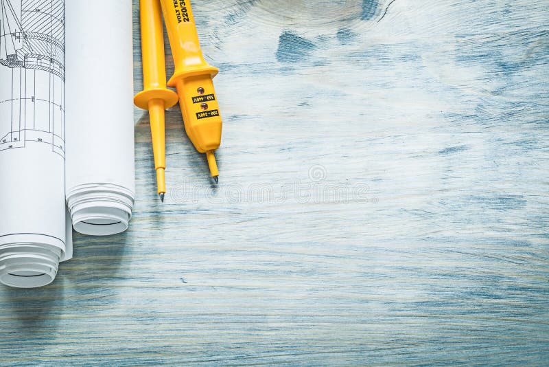 Composition of Electric Tester Construction Drawings on Wooden B Stock ...