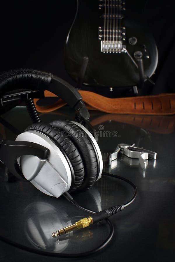 Composition with an Electrical Guitar and Studio Earphones Stock Photo ...