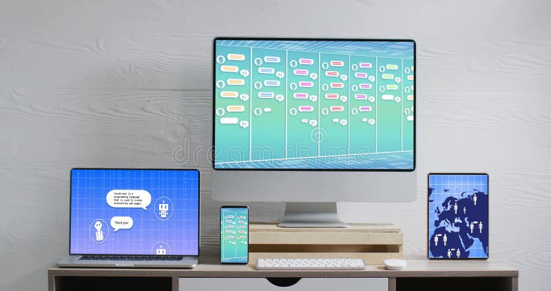 Composition of Electronic Devices with Ai Chat on Screens Stock Footage ...