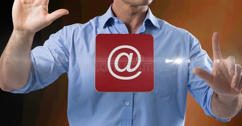 Composition of Email Icon Over Businessman Touching Interactive Screen ...