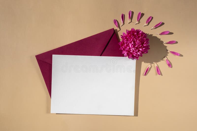 Composition with Empty Paper Note and Envelope Beautiful Spring Pink ...