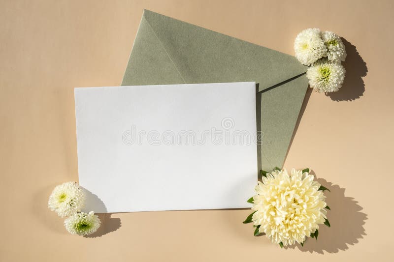 Composition with Empty Paper Note and Envelope Beautiful Spring White ...