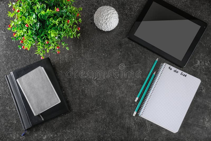 Composition with To-do List and Tablet on Wooden Background Stock Image ...