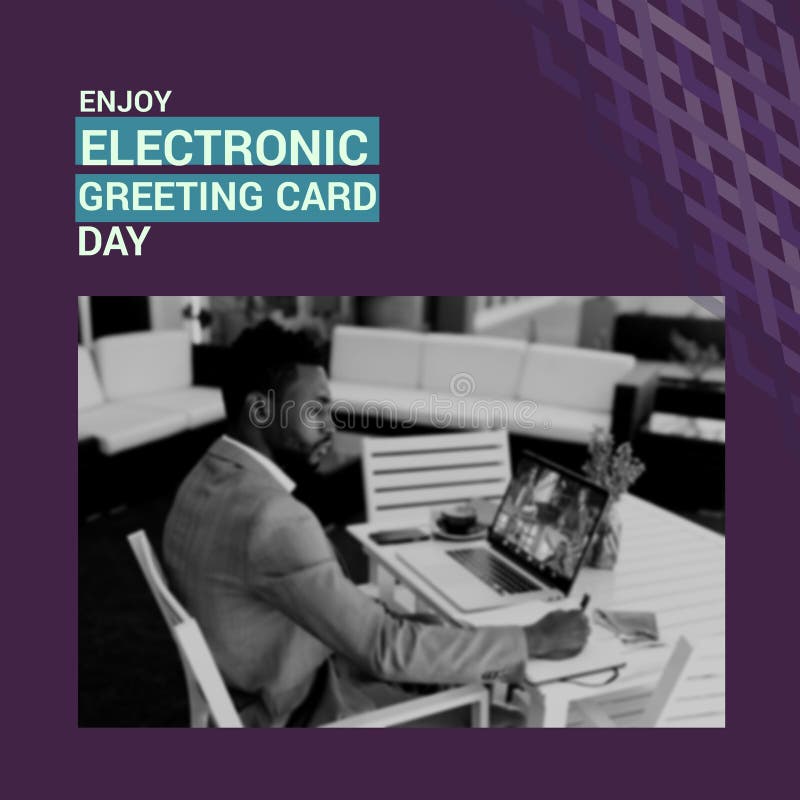 Composition of Enjoy Electronic Greeting Card Day Text Over Businessman ...