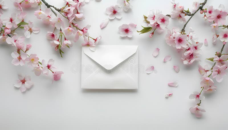 Composition with Envelope and Beautiful Spring Flowers on White Stock ...